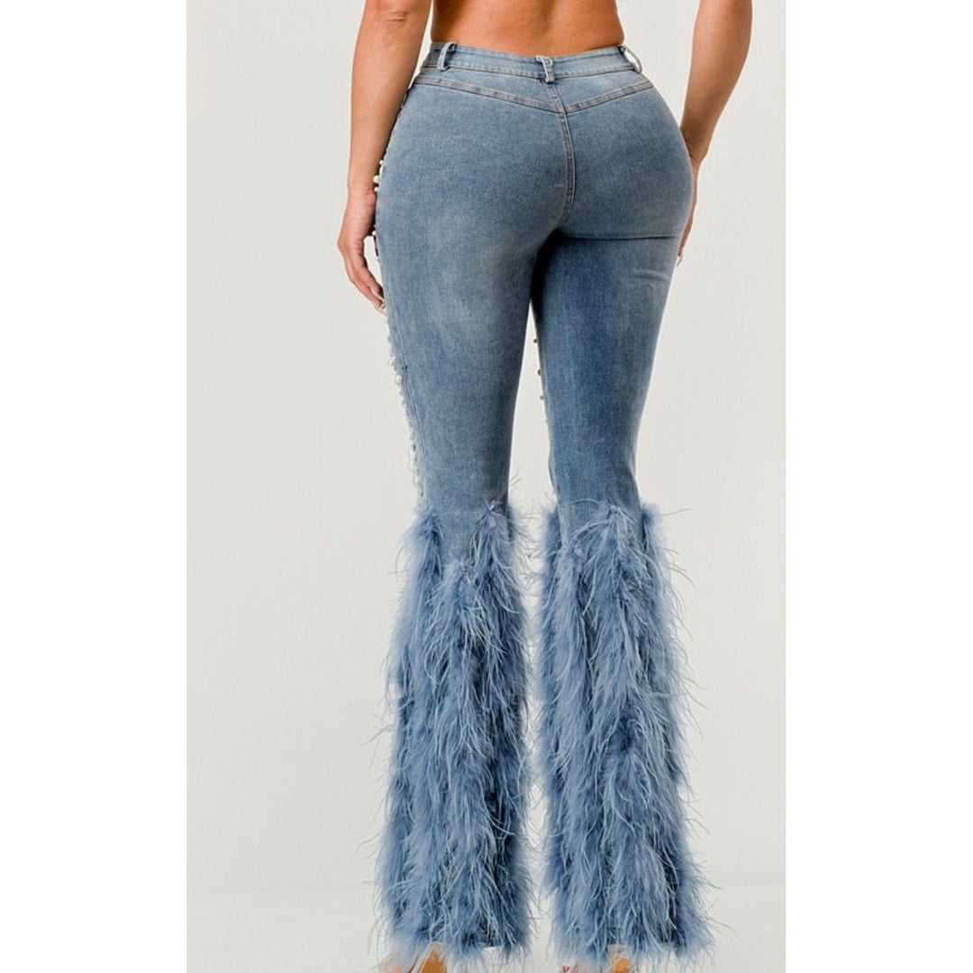 Pearl Embellished Feather Jeans – Fancy Tancy